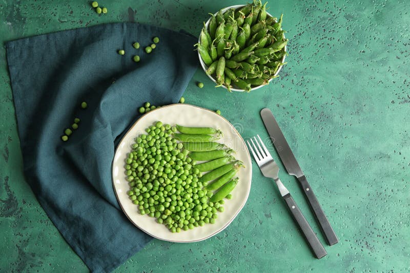 Composition with Green Peas on Color Table Stock Image - Image of ...