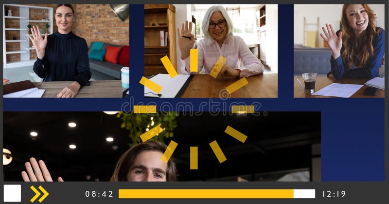 Composition of Group of Businesspeople Having Video Call on Video ...