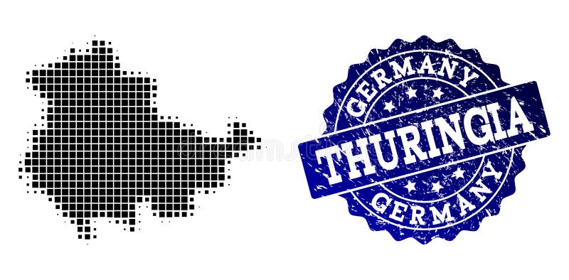 Composition of Halftone Dotted Map of Thuringia State and Grunge Stamp Watermark Stock Vector ...
