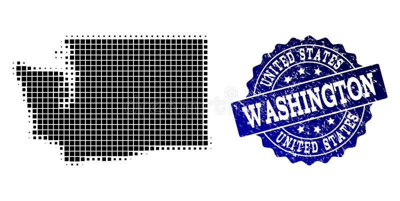 Composition of Halftone Dotted Map of Washington State and Grunge Stamp ...