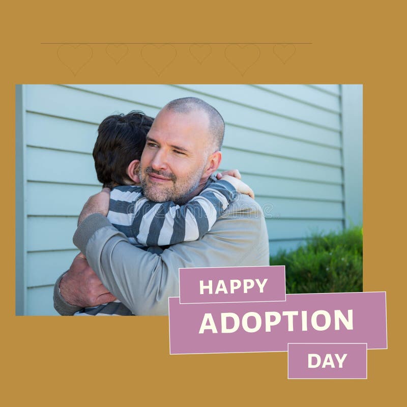Composition of Happy Adoption Day Text with Caucasian Man and His Son ...