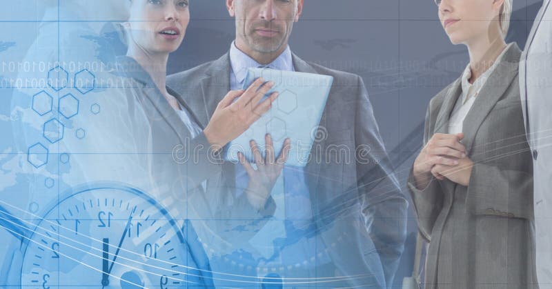 Composition of Happy Diverse Business Team in Meeting Over Interface ...