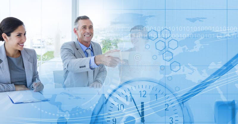 Composition of Happy Diverse Business Team in Meeting Over Interface ...