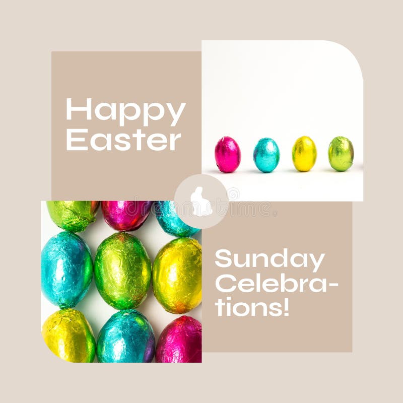 Composition of Happy Easter Sunday Text and Easter Eggs Stock Photo ...