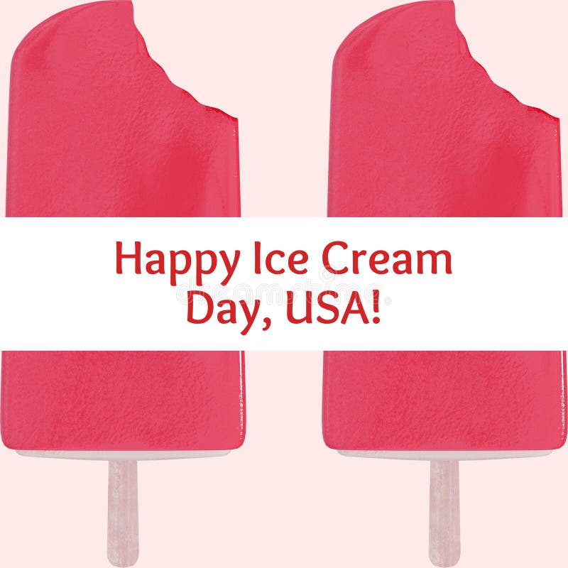 Composition of Happy Ice Cream Day Text Over Red Ice Cream Stock Photo ...