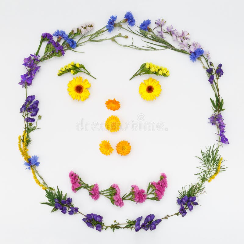 Composition Happy People with Flowers. Top View, Flat Lay. Stock Photo ...