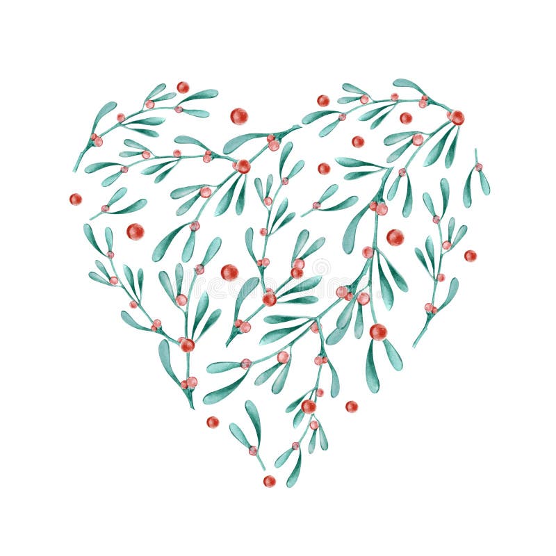 The Composition of the Heart Mistletoe Branches Stock Illustration ...