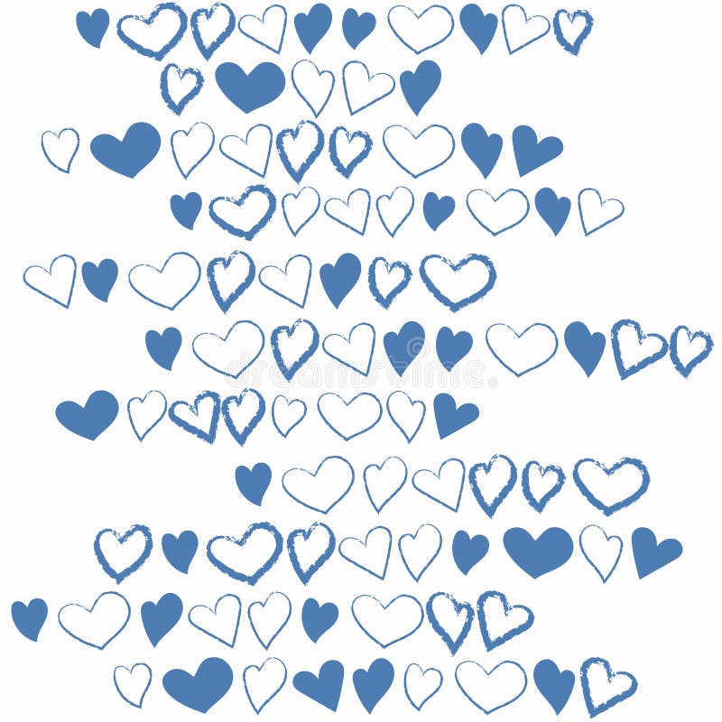 Composition of Hearts in Blue, Imitation of an Ink Pen. Love Code ...