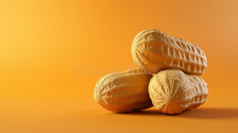 Composition Highlights Three Realistic Peanuts Vibrant Orange Backdrop ...