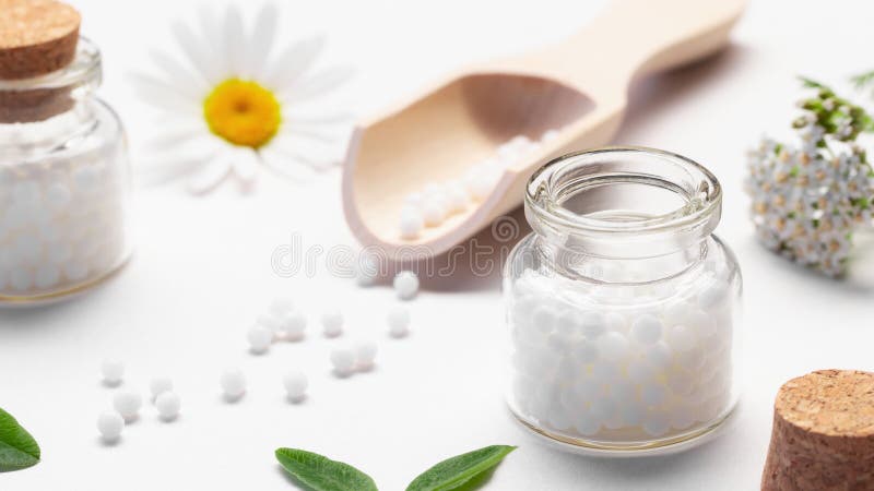 Composition of Homeopathic Medicines and Medicinal Plants on a White ...