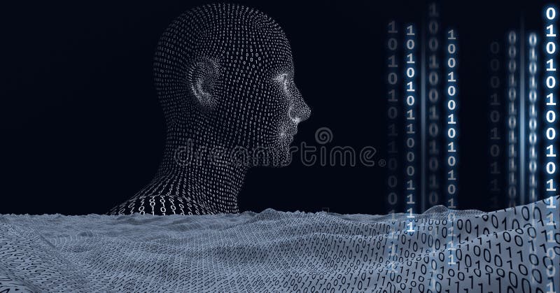 Composition of Human Digital Head and Binary Coding Processing Stock Illustration - Illustration ...