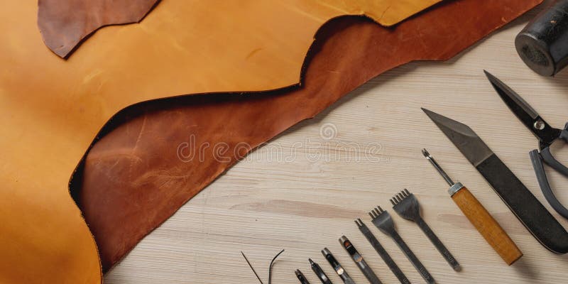 Composition of Instruments for Leather Processing. the Process of ...