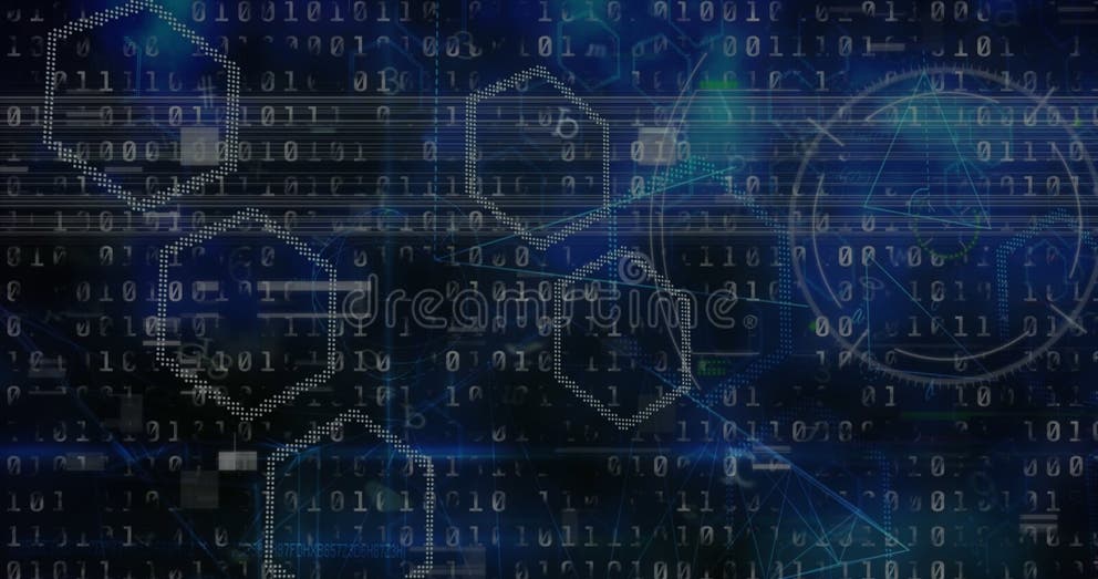 Composition of Interference Over Binary Coding and Shapes on Black Background Stock Illustration ...