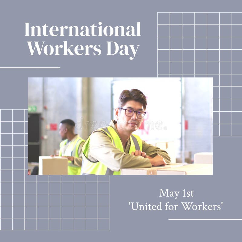 Composition of International Workers Day Text Over Diverse Workers in ...