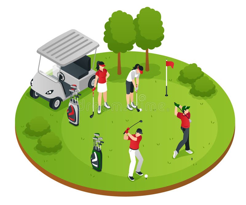 Composition of Isometric Cartoon Golf Scene Stock Illustration ...