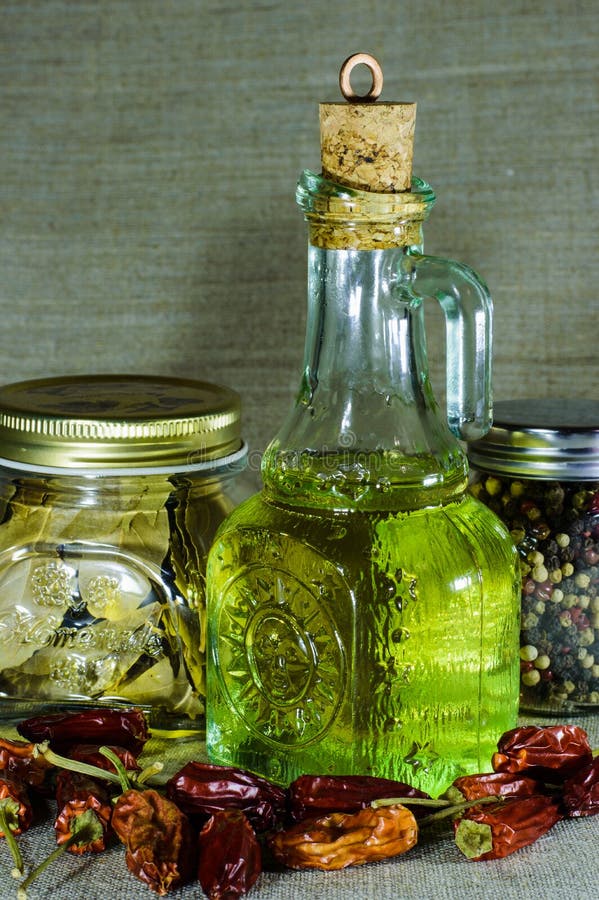 The Composition of the Glass Dishes with Spices and Sunflower Oil ...