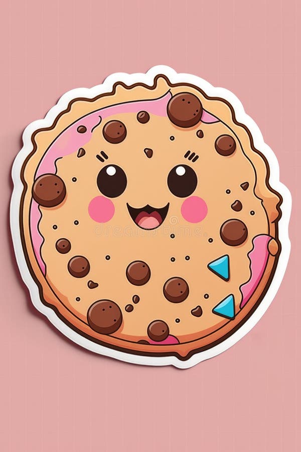 Composition of Kawaii Cartoon Cookie Sticker on Pink Background Stock ...