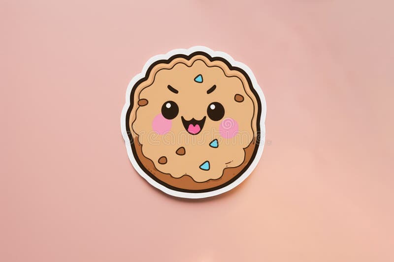 Composition of Kawaii Cartoon Cookie Sticker on Pink Background Stock ...