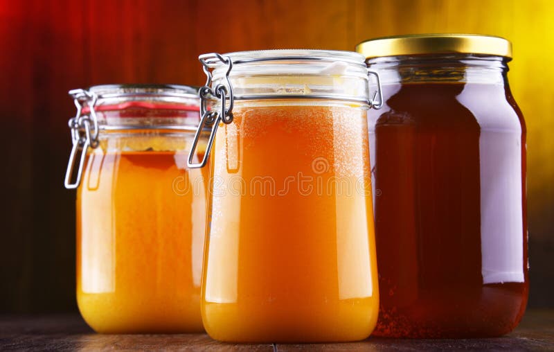 Composition with Large Jars of Honey Stock Image - Image of food ...