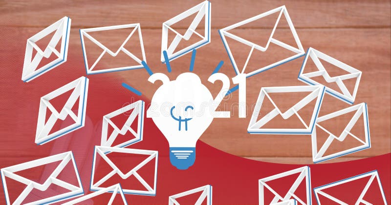 Composition of Light Bulb and Envelopes Icons with 2021 Stock ...