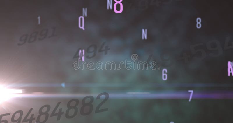 Composition of Light Spots with Numbers and Letters on Blurred Dark ...