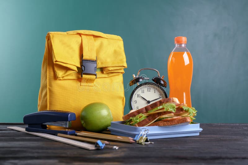 Composition with Lunch Box and Food on Table Stock Image - Image of ...