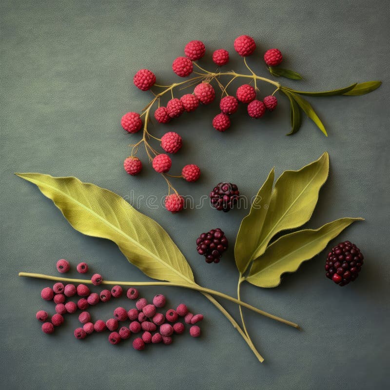 Composition Made of Evergreen Tree Branch, Pinecone and Red Berries,Top ...