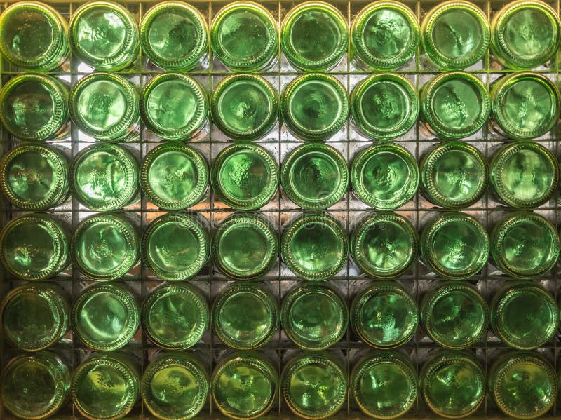 Composition Made of Green Bottles Seen from the Bottom of the Bottle ...