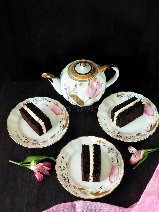 Three Cakes. the View from the Top Stock Photo - Image of dish, cream ...