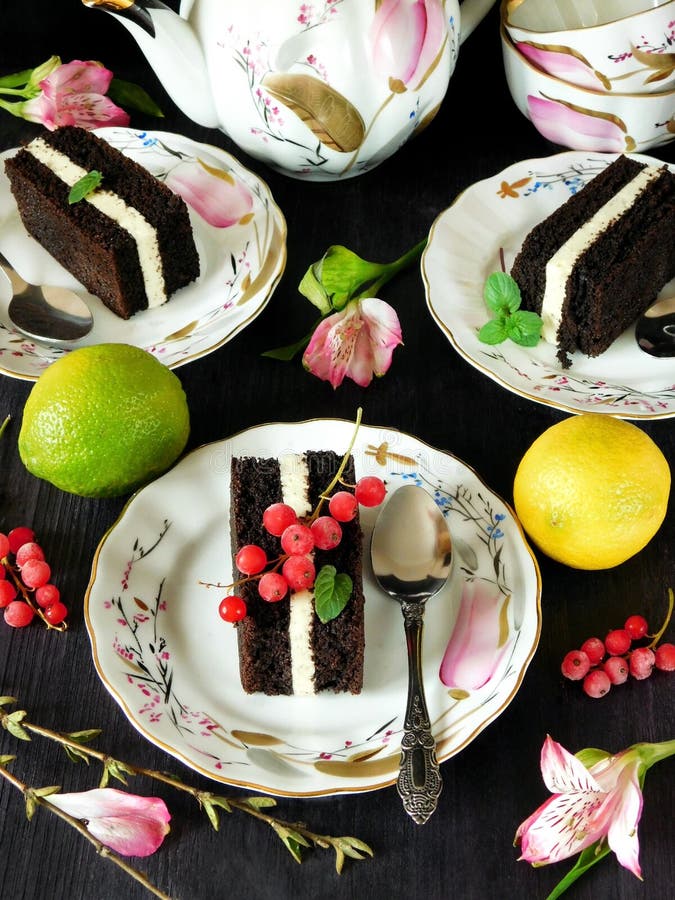 A Composition Made of Three Cakes on the Plates Stock Photo - Image of ...