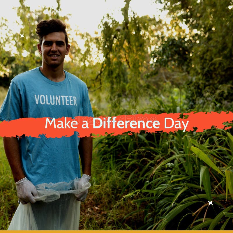 Composition of Make a Difference Day Text Over Biracial Male Volunteer ...