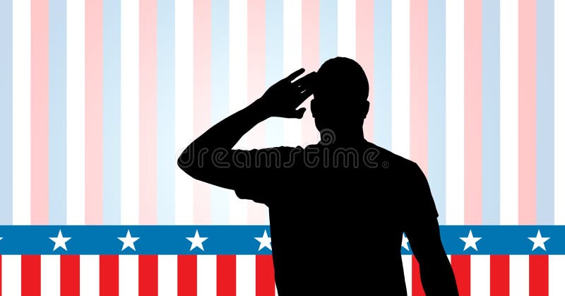 Composition Of Male Soldier Silhouette Saluting Over American Flag