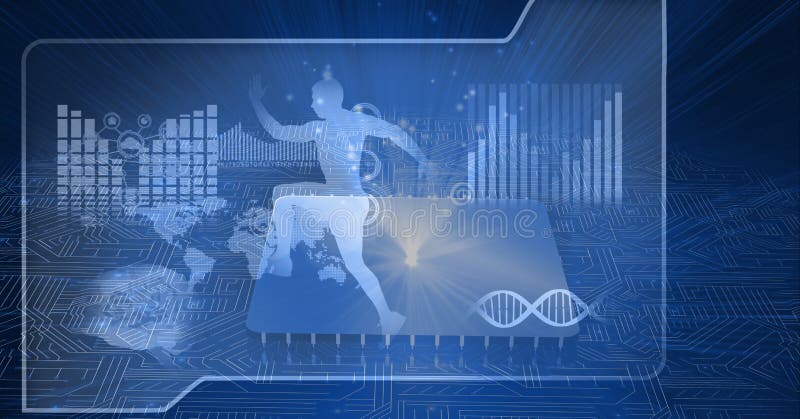 Composition of Man Running, Dna Strand and Scientific Data Processing ...