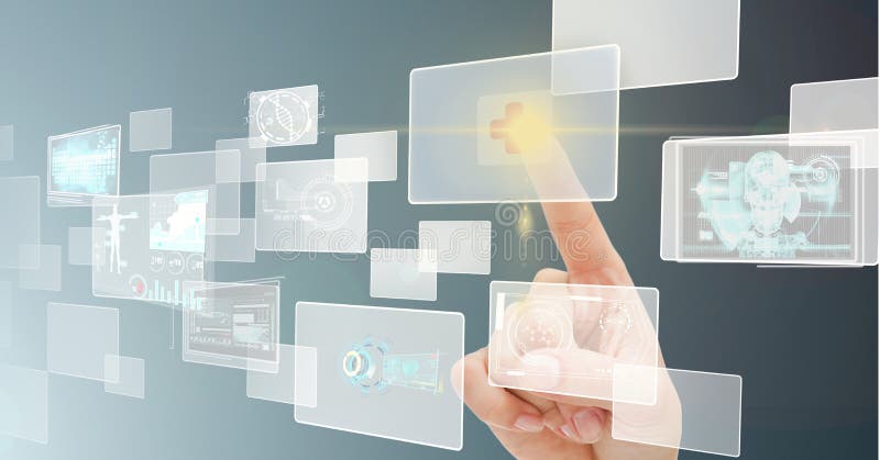 Composition of Man Touching Screen with Medical Data Processing Stock ...