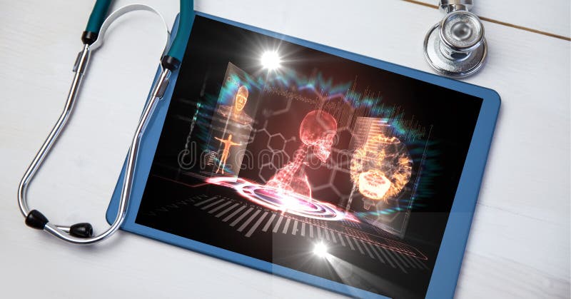Composition of Medical Data Processing on Tablet with Stethoscope Stock ...