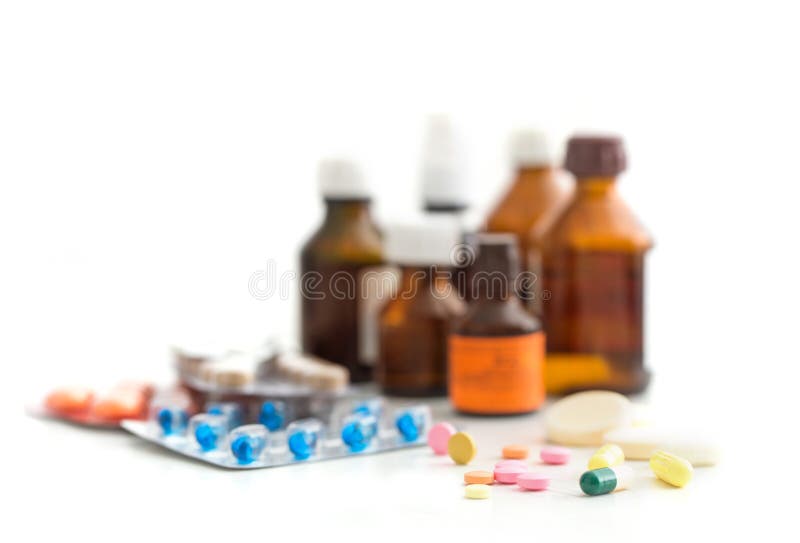 Composition of Medicine Bottles and Pills Stock Image - Image of ...