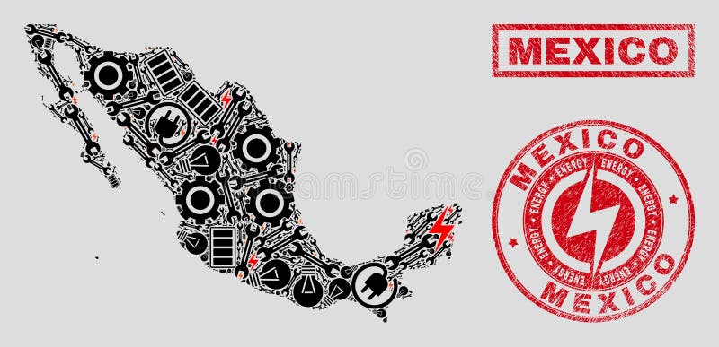 Electrical Mosaic Mexico Map and Snow and Grunge Stamp Seals Stock ...