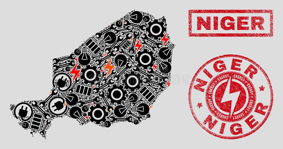 Electrical Mosaic Niger Map and Snowflakes and Grunge Stamp Seals Stock ...