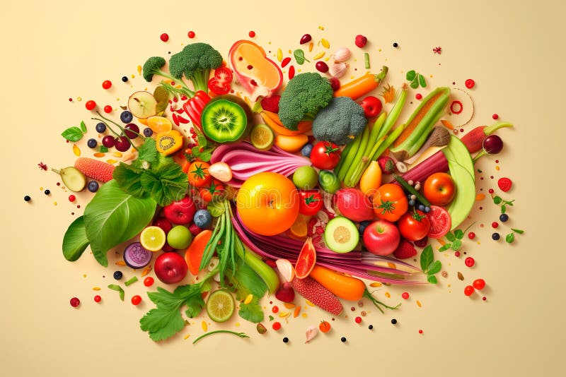 Composition of Multicolored Fresh Vegetables and Fruit. Concept of ...