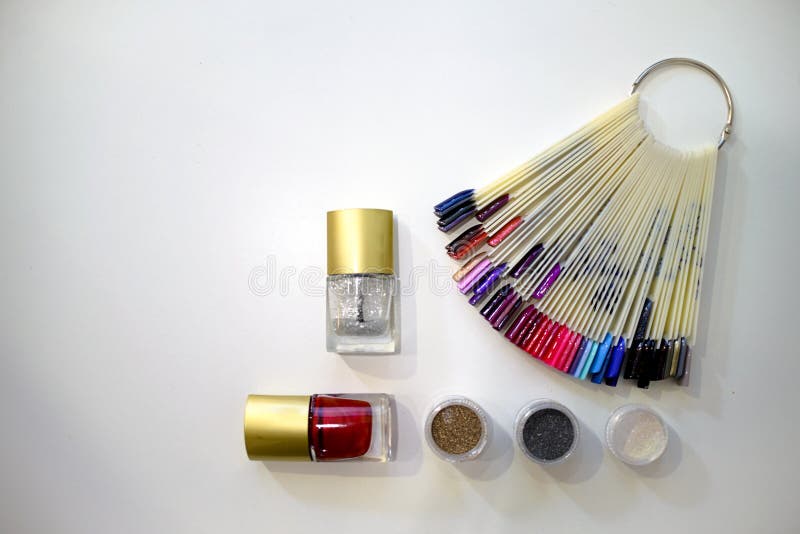 Composition of Nail Polish, Glitter and Bright Nail Samples Stock Image ...