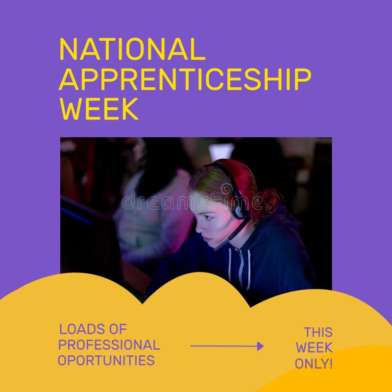 Composition of National Apprenticeship Week Text and Woman with Phone ...