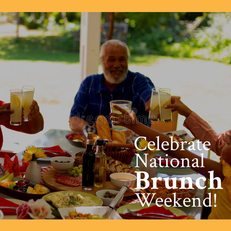 Composition of National Brunch Weekend Text Over Biracial Family Having ...