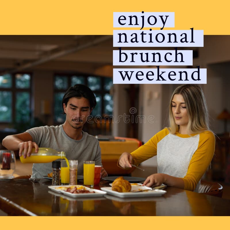 Composition of National Brunch Weekend Text Over Diverse Couple Having ...