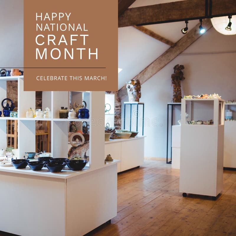 Composition of National Craft Month Text Over Pottery Workshop Stock ...