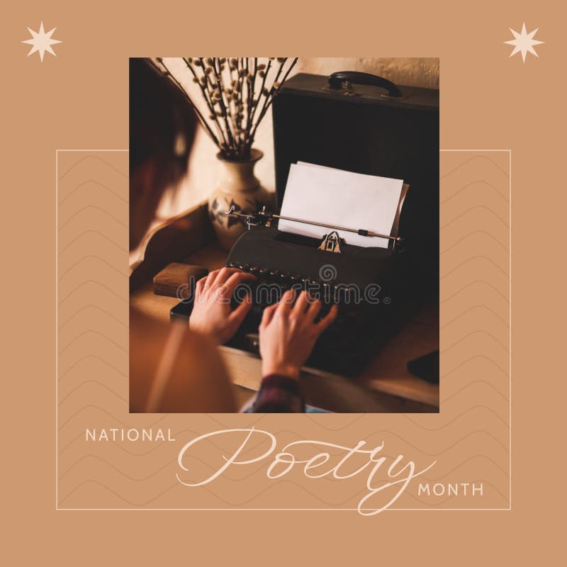 Composition of National Poetry Month Text Over Caucasian Man Using ...