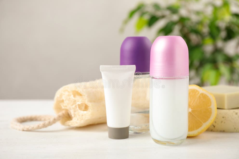 Composition with Natural Deodorant on Table Stock Photo - Image of ...