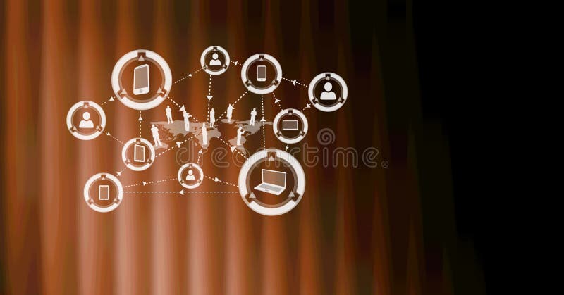 Composition of Network of Business Icons Over World Map on Striped ...