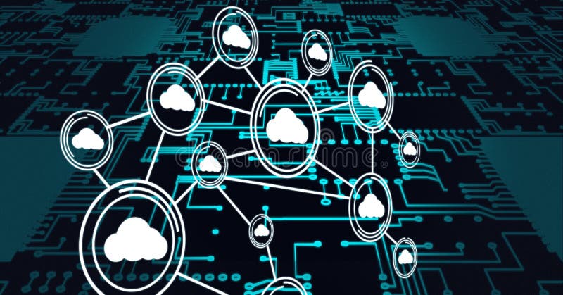 Composition of Network of Connections with Icons Over Computer Circuit ...