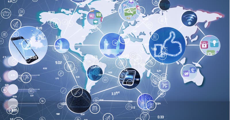 Composition of Network of Connections with Icons Over World Map Stock ...