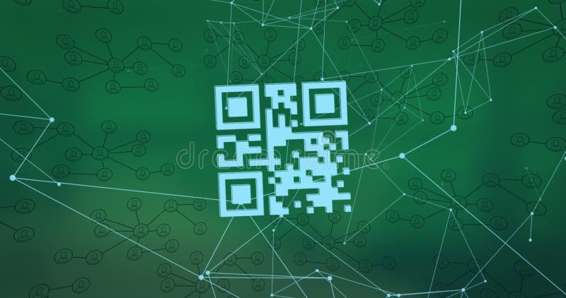 Composition of Network of Connections with Qr Code and Icons on Green ...
